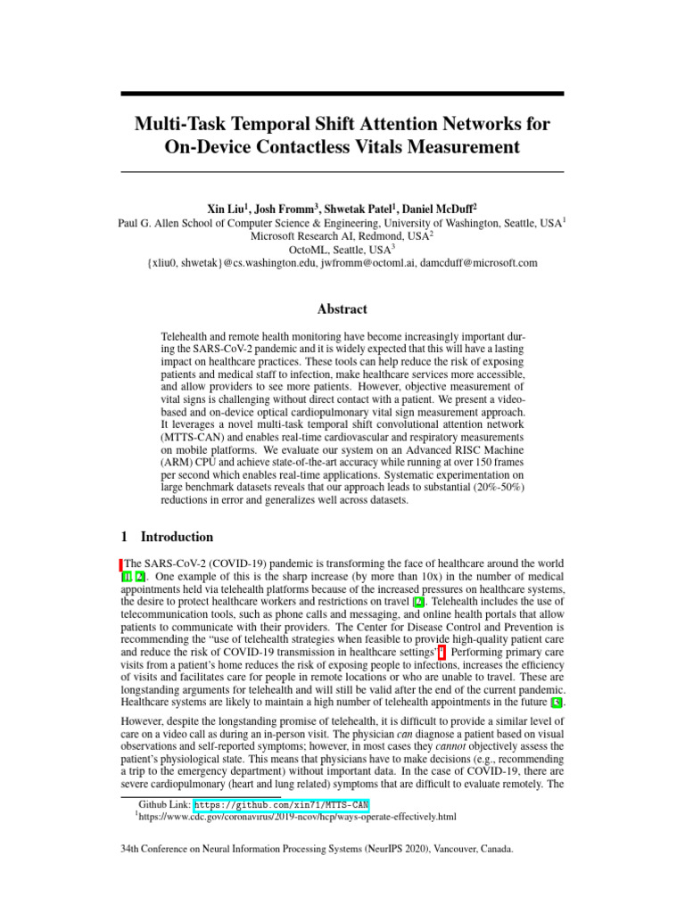 Liu 等 Multi Task Temporal Shift Attention Networks For On Device Contactless Vitals