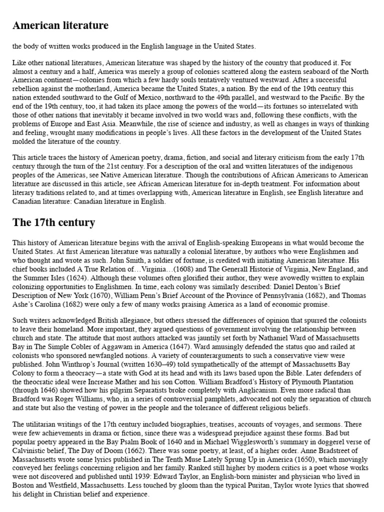 Britannica School IL Colonial American Literature Pages 1 2 | PDF ...