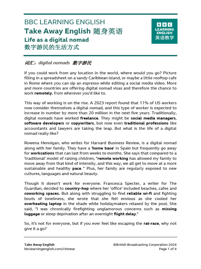BBC Tae Life As A Digital Nomad | PDF