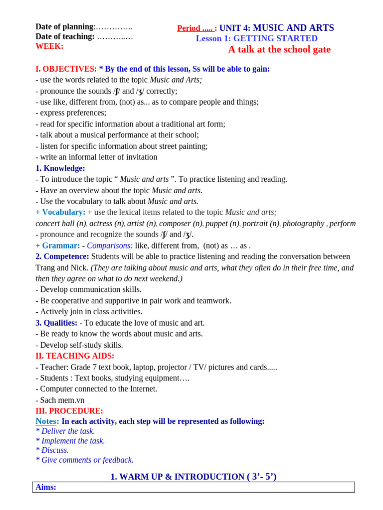Unit 4 - Lesson 1 - Getting Started | PDF | Vocabulary | Phrase