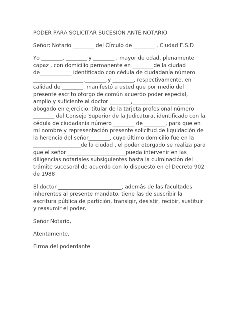 Poder Notarial para Sucesión | PDF | Derecho