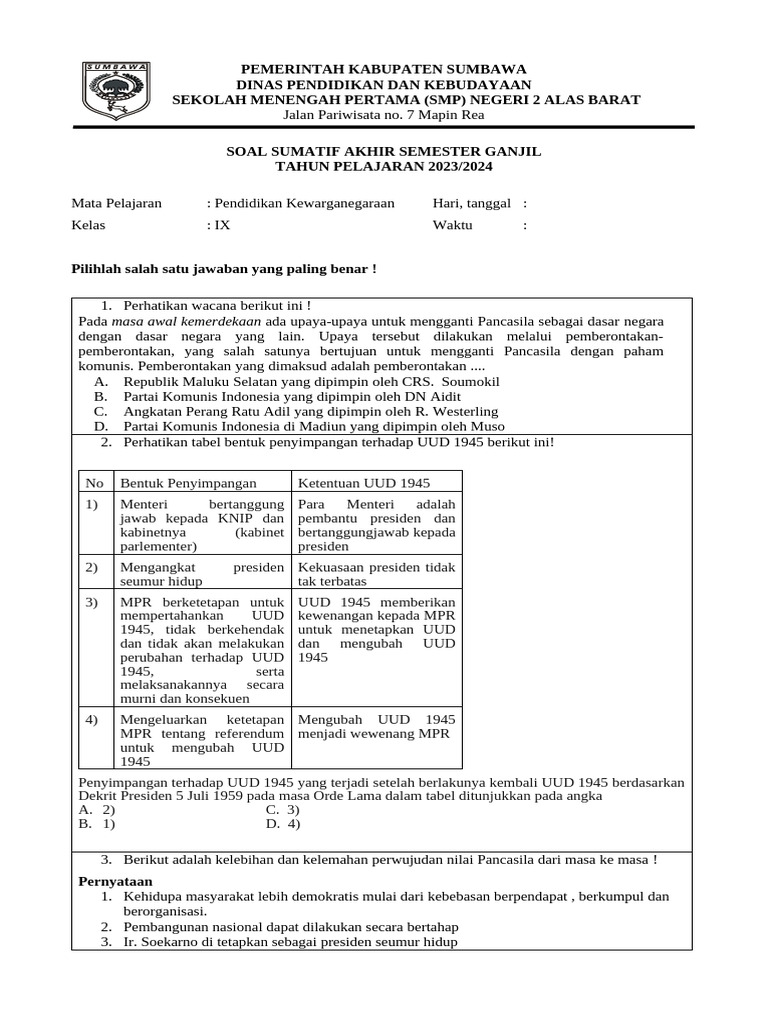 Sas PPKN Kelas 9 | PDF | Politik | Ilmu Sosial