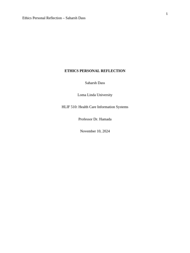 Ethics Reflection Paper | PDF | Confidentiality | Mental Health