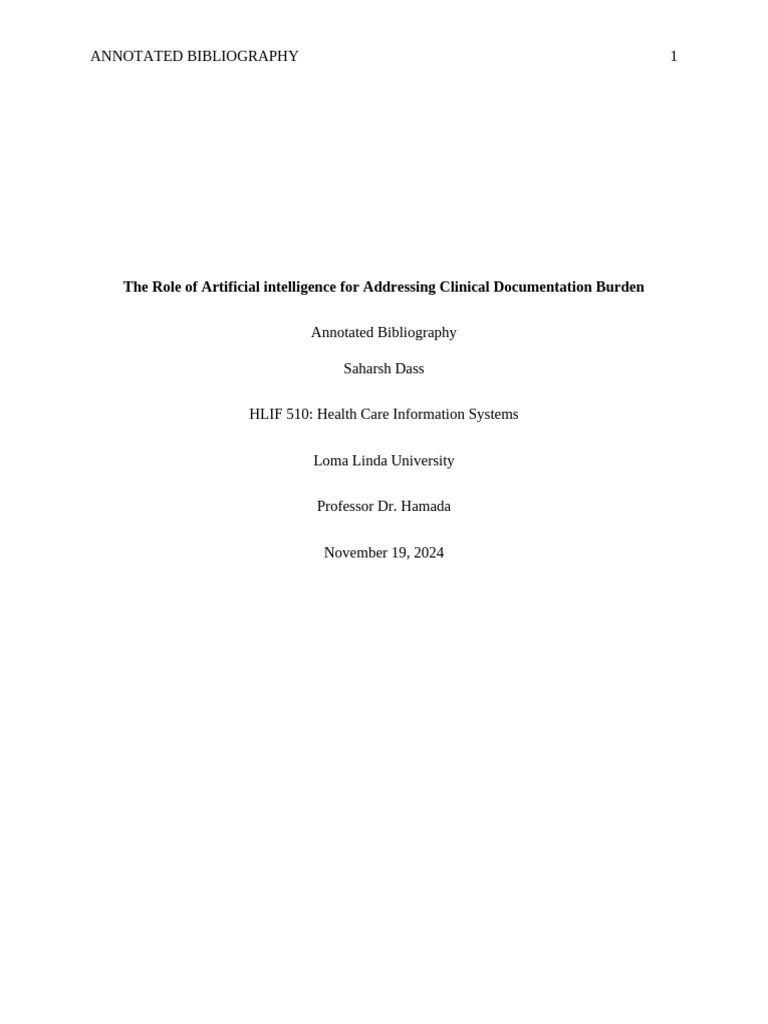 Presentation Annotated Bibliography | PDF | Electronic Health Record ...