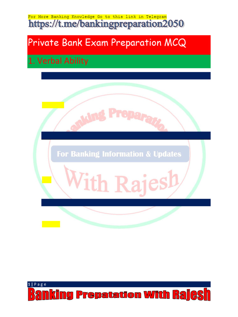 Private Bank Exam Preparation MCQs | PDF