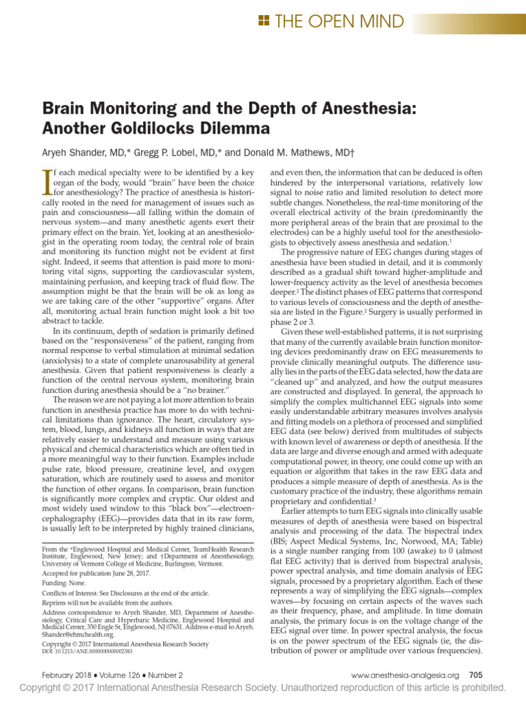 Brain Monitoring and The Depth of Anesthesia .51 | PDF ...