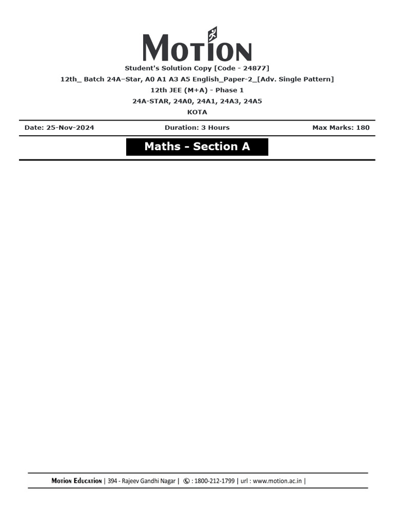 12th - Batch 24A-Star, A0 A1 A3 A5 English - PT-2 - Solution | PDF | Geometry | Elementary ...