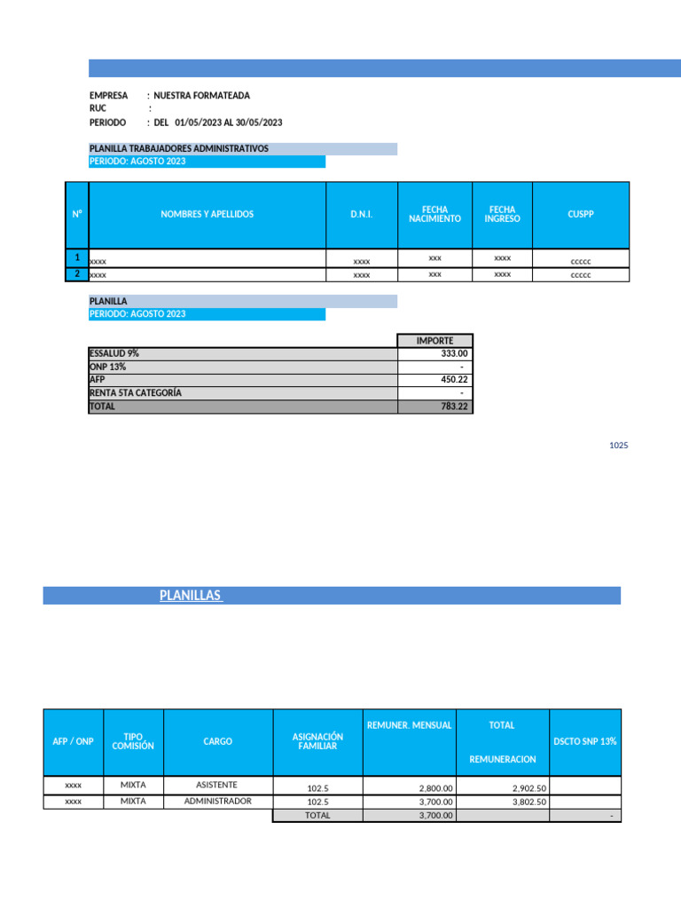 Planilla Modelo | PDF