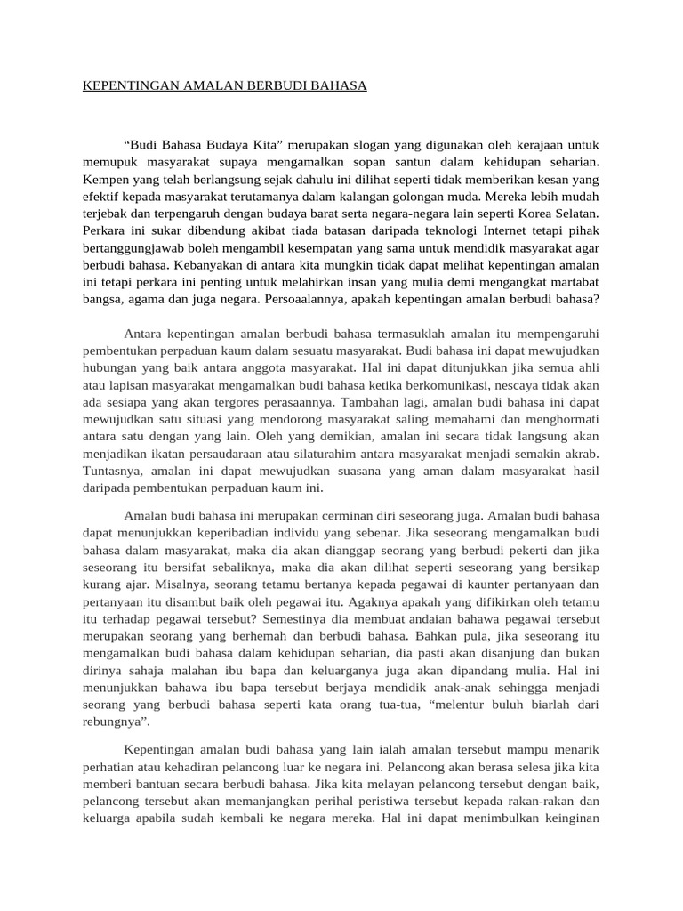 Kepentingan Amalan Berbudi Bahasa | PDF | Karier & Perkembangan ...