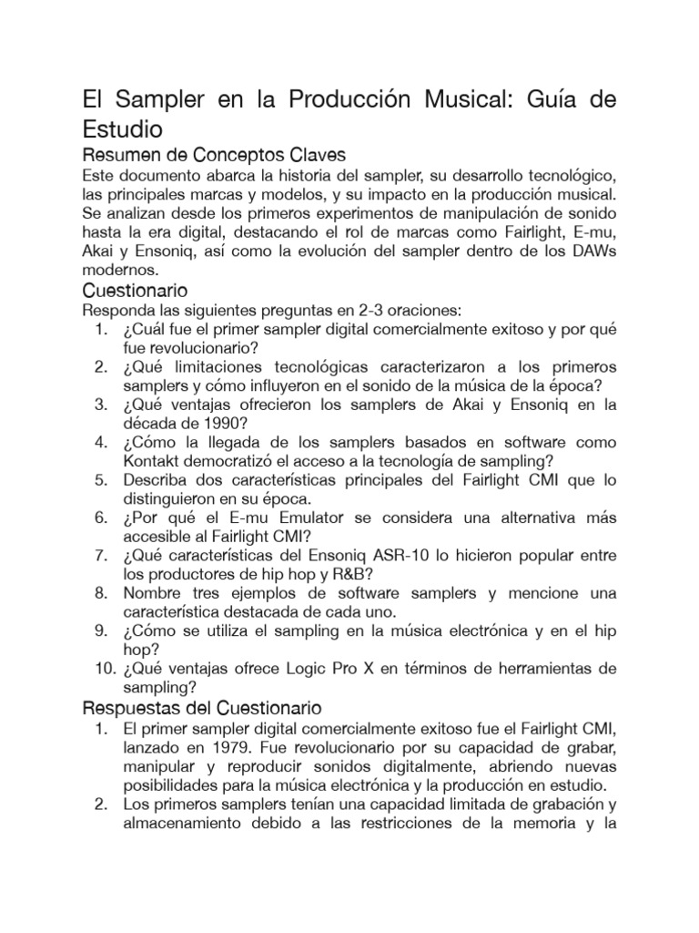 Historia y Evolución del Sampler Musical | PDF | Producción de sonido ...