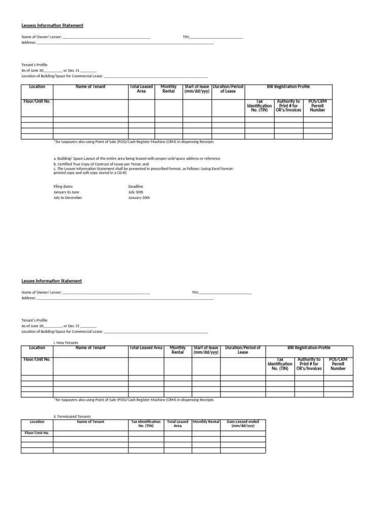 Lessess Information Statement | PDF | Lease | Point Of Sale