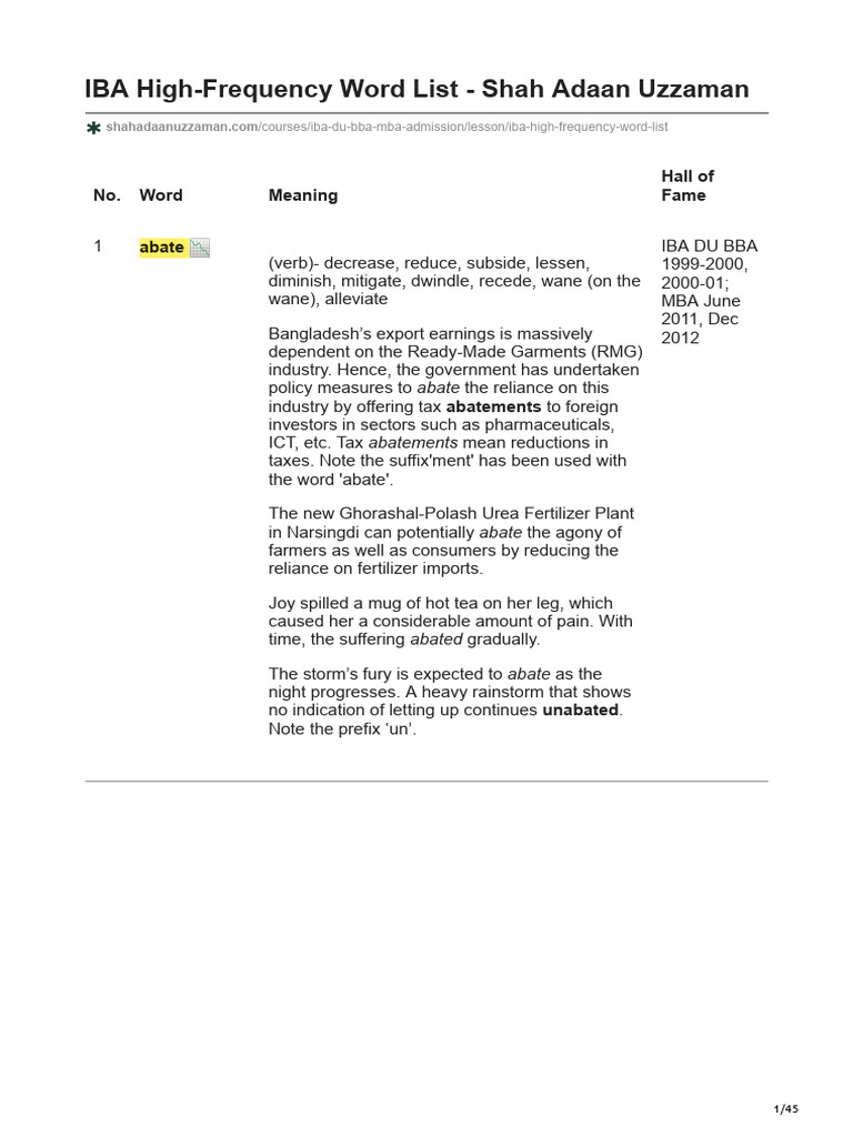 IBA High-Frequency Word List | PDF