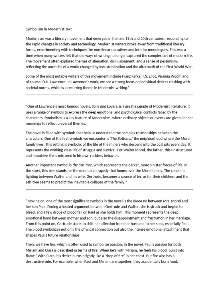 Symbolism in Modernist Text 2 | PDF | Sons And Lovers | Modernism