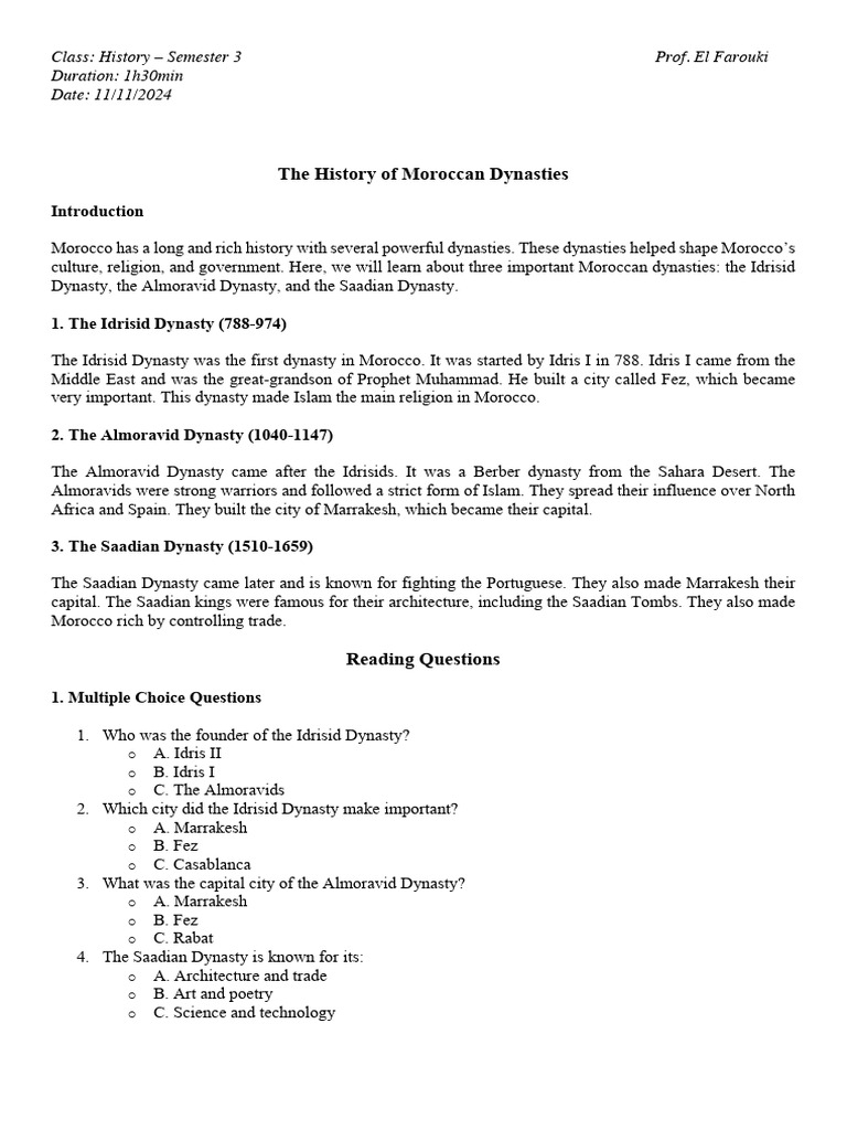 Moroccan Dynasties: A Historical Overview | PDF | Morocco | North Africa