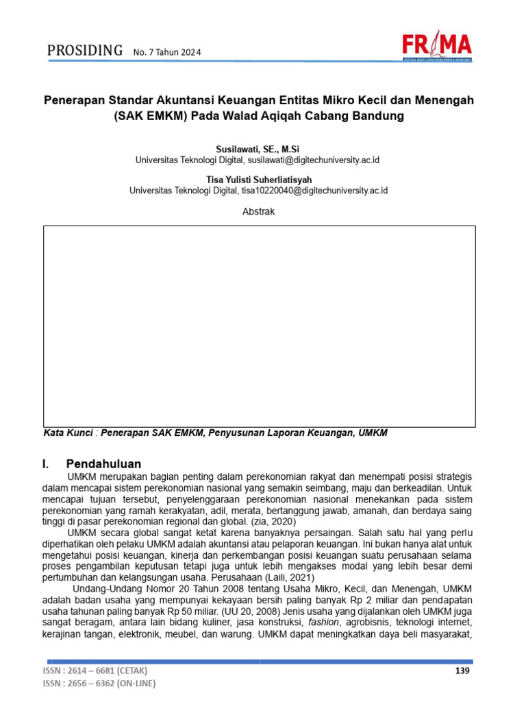 Penerapan Standar Akuntansi Keuangan (SAK EMKM) Pada Walad Aqiqah | PDF ...