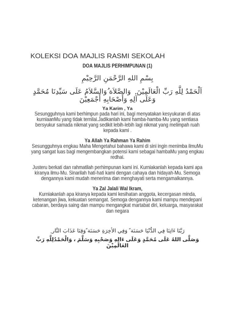 Koleksi Doa Majlis Rasmi Sekolah | PDF | Agama & Spiritualitas