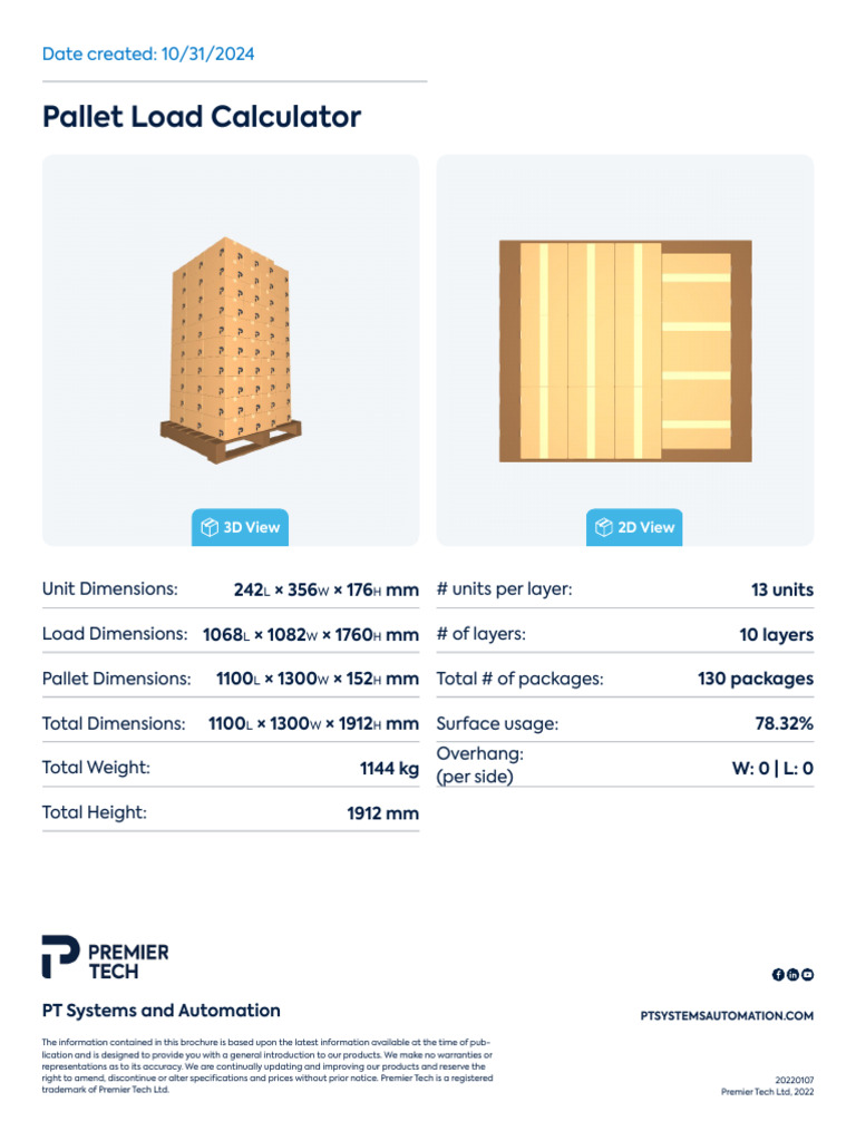 Premier Tech Pallet Calculator - Configuration Results | PDF