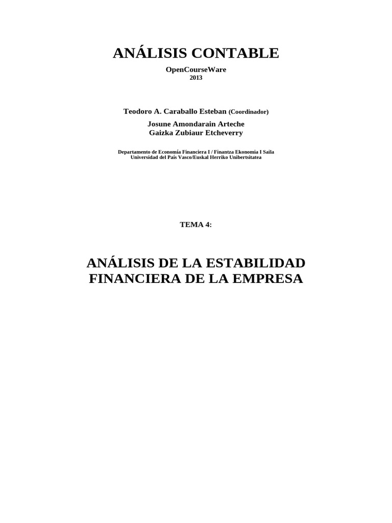 Tema 4 Analisis de La Estabilidad Financiera de La Empresa | PDF | Liquidez de mercado | Capital ...