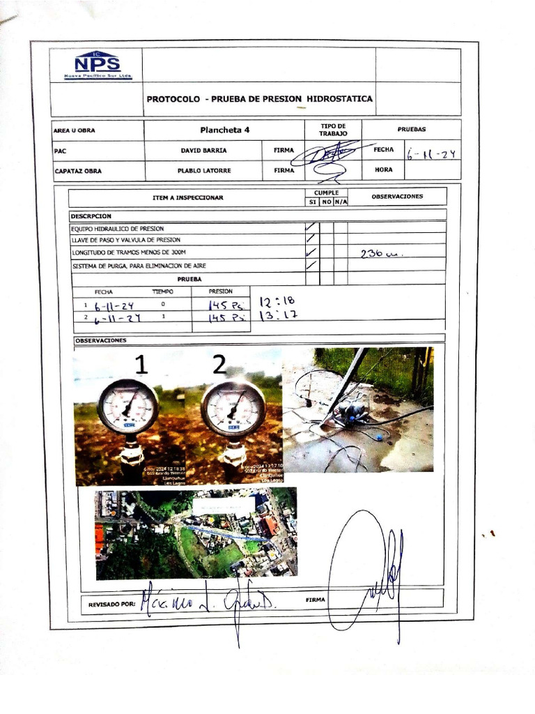 Protocolo Prueba de Presion Plancheta 5 y 4 | PDF