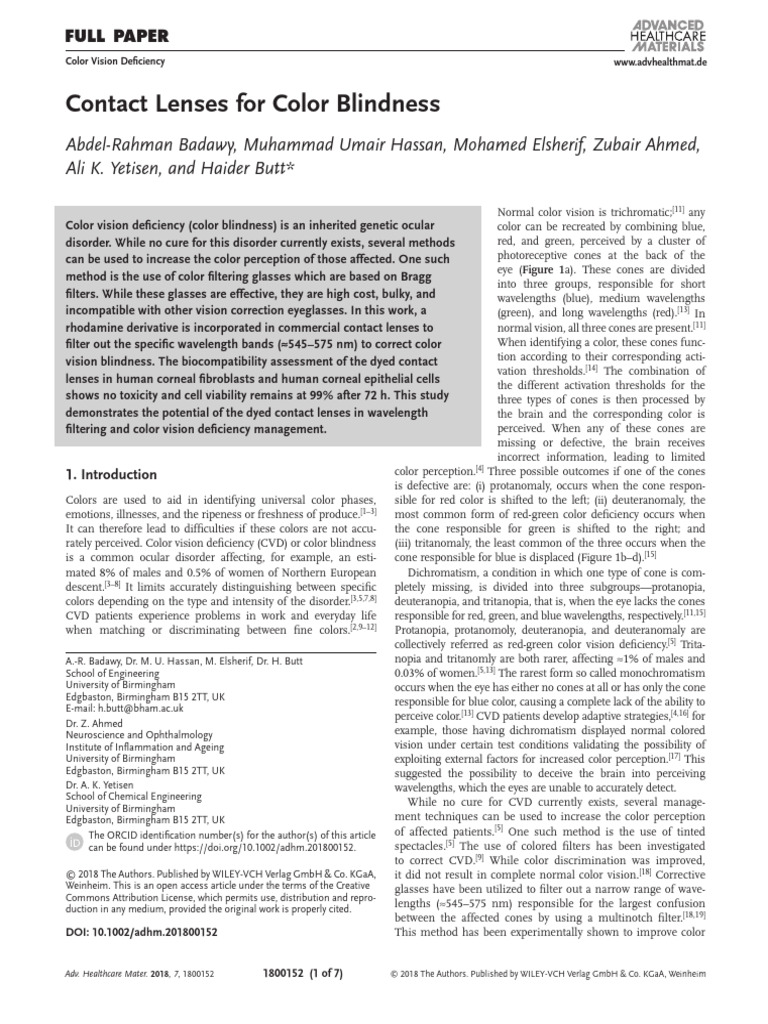 Contact Lenses For Color Blindness | PDF | Color | Electromagnetic ...