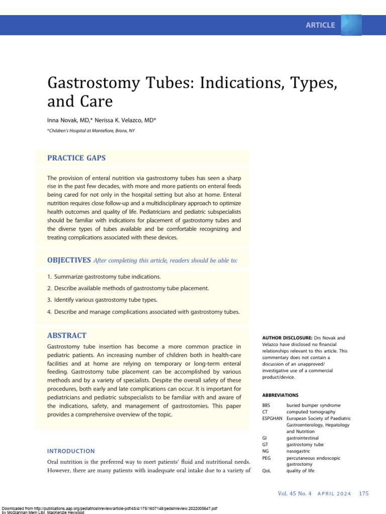 April 2024 - Gastrostomy Tubes - Indications, Types, and Care | PDF | Endoscopy | Diseases And ...