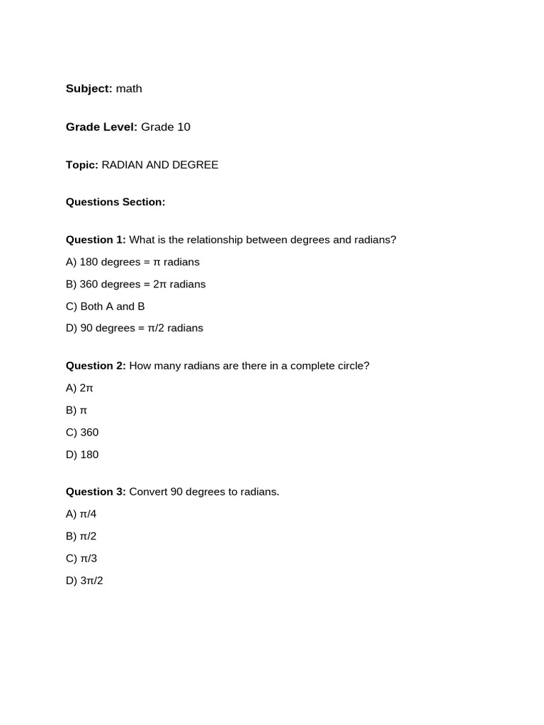 quiz_math (3) | PDF | Angle | Pi