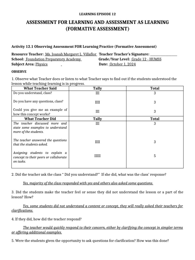 LEARNING EPISODE 12 | PDF | Educational Assessment | Teachers