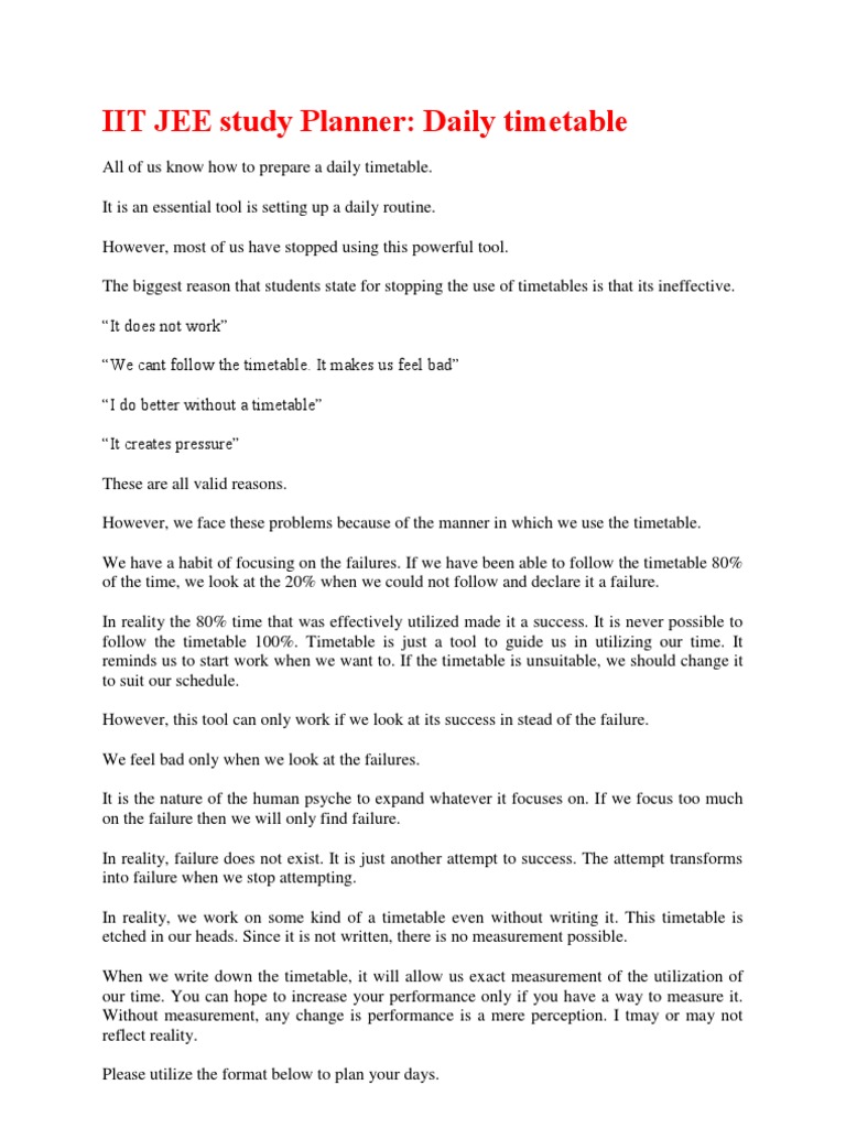 IIT JEE Study Planner | PDF