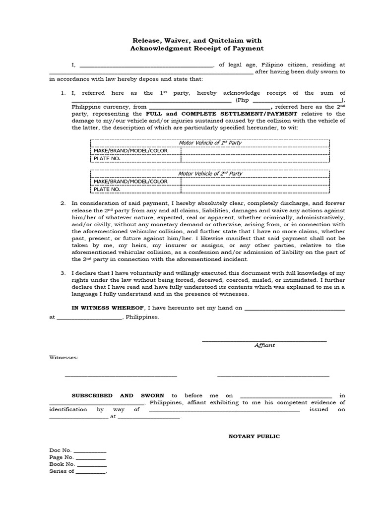 Release and Waiver Agreement Template | PDF | Common Law | Justice