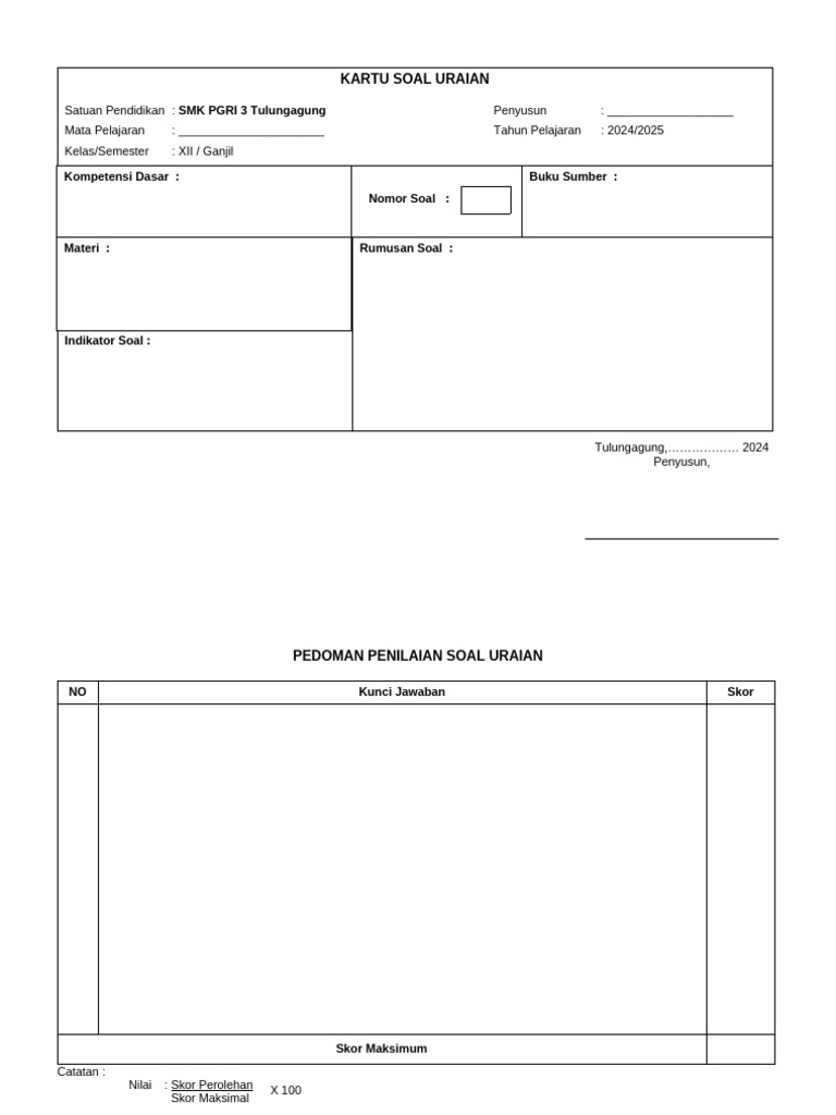 Blangko Kartu Soal | PDF
