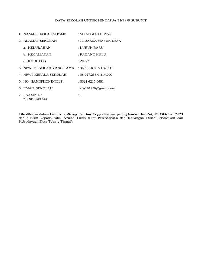 Permintaan Data Utk NPWP | PDF