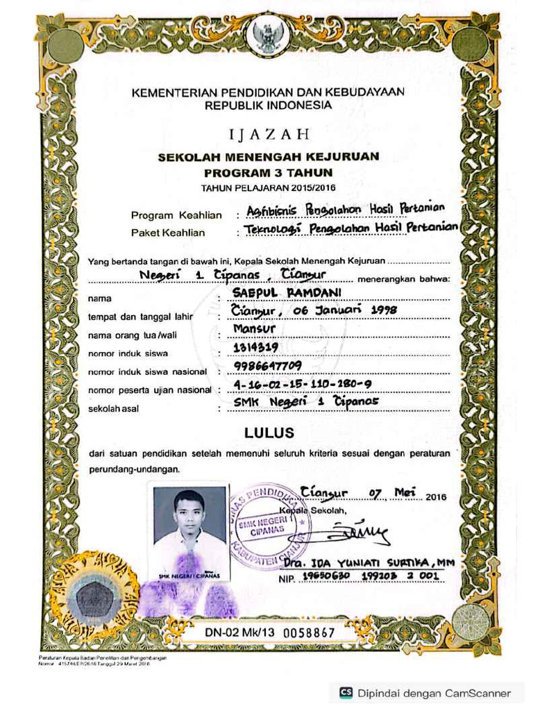 Ijazah Sma (Saepul Ramdani) - 11zon | PDF