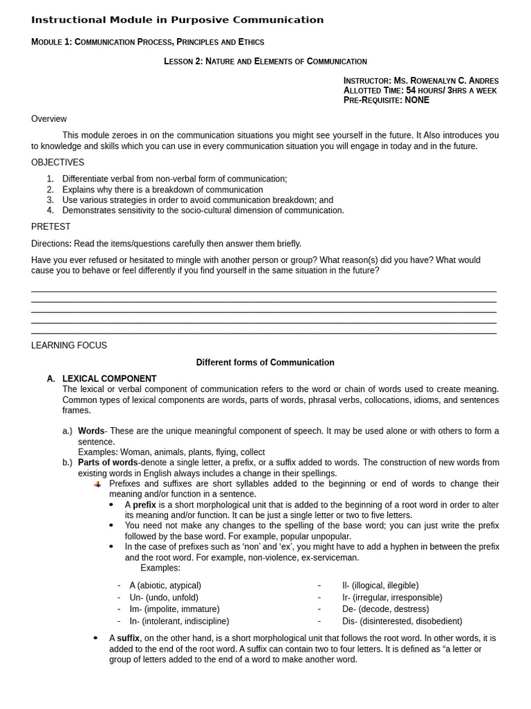 Instructional Module 2 in Purposive Communication | PDF | Adverb ...