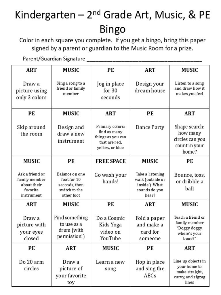 At Home Art Music PEBingo | PDF