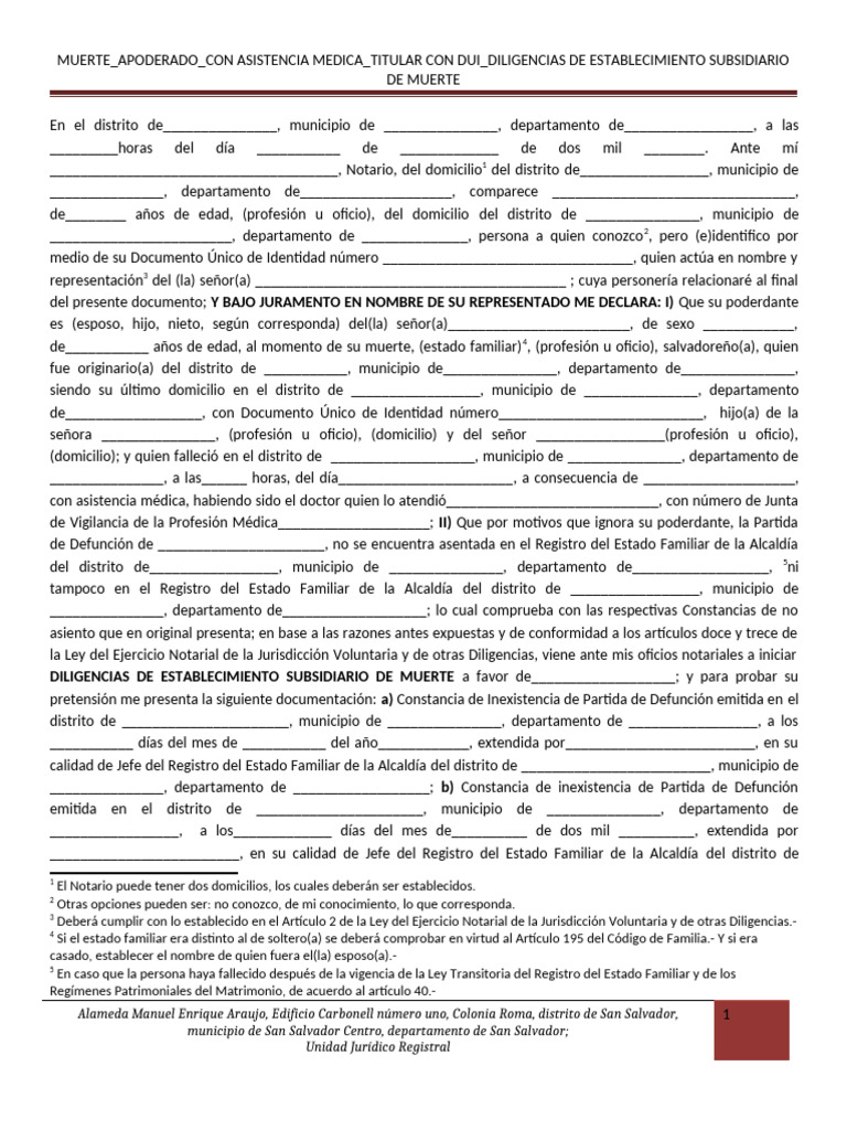 Muerte - Apoderado - Con Asistencia Medica - Titular Con Dui | PDF ...