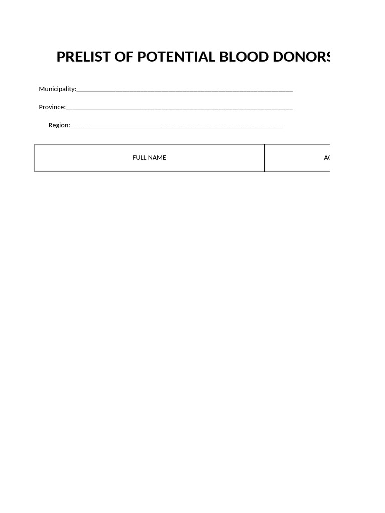 Prelist For Blood Donation | PDF