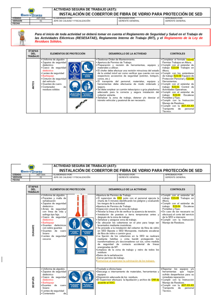 AST-ELOR-E-014 Instal Cobertor Fibra Vidrio Protec SED - ELOR | PDF