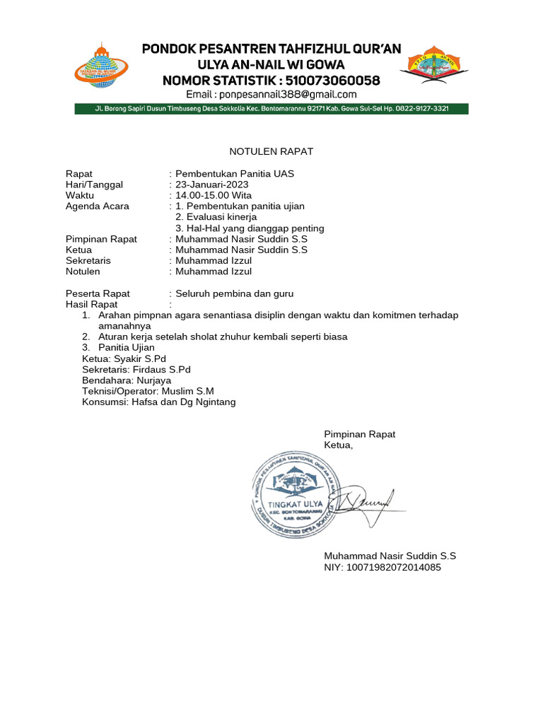 NOTULEN RAPAT Ulya | PDF