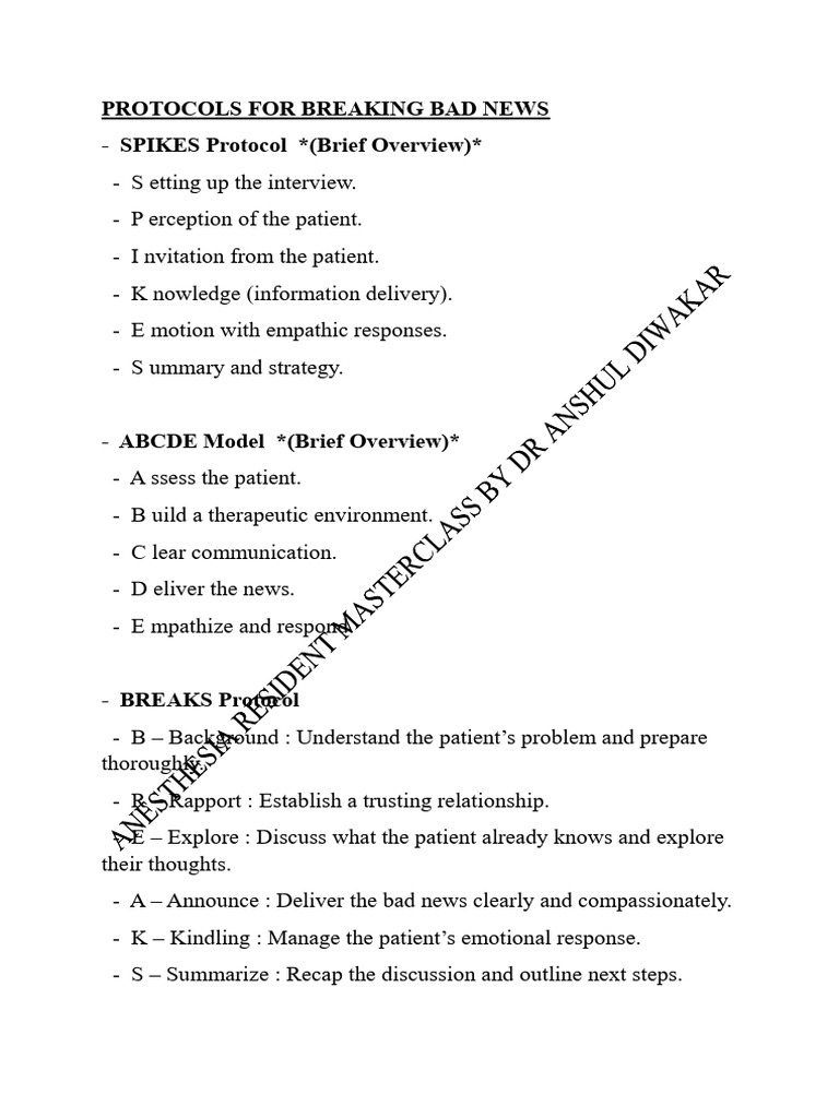 Breaking Bad News - Protocols | PDF | Intensive Care Unit | Empathy