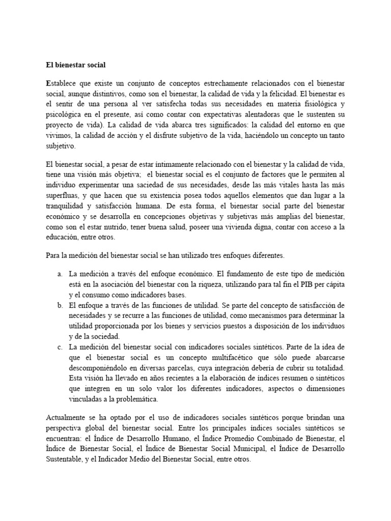 El Bienestar Social | PDF | Bienestar | Bienestar