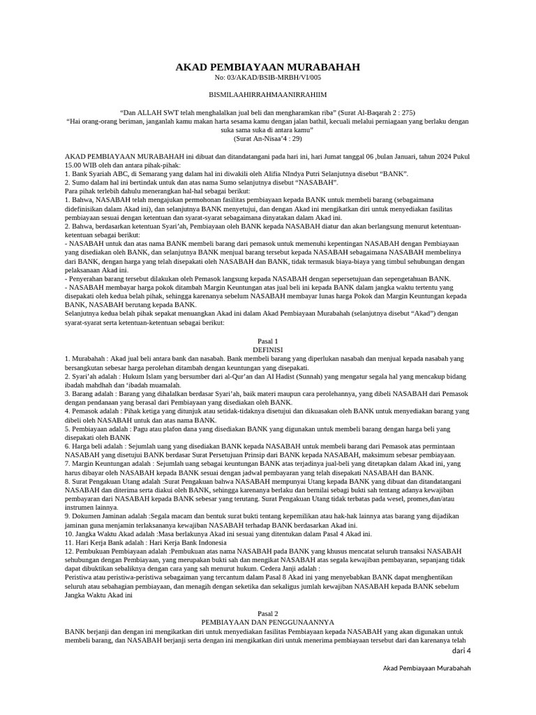 Akad Pembiayaan Murabahah | PDF