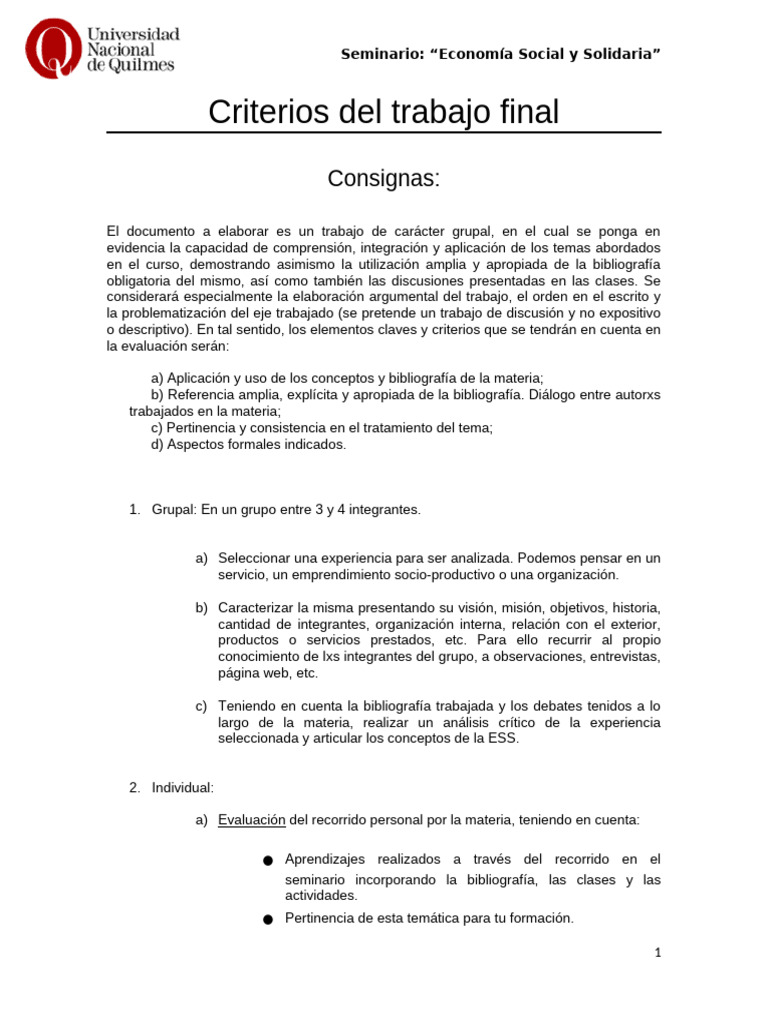 Consigna de Trabajo Final. 2023 VF | PDF | Bibliografía