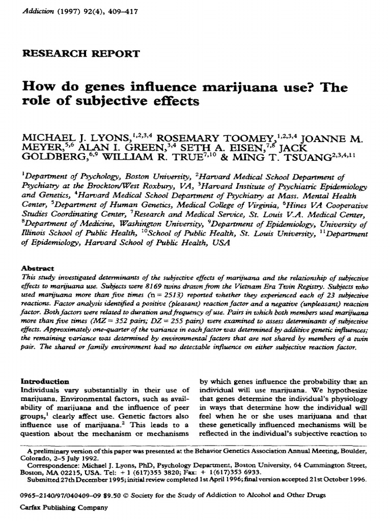 Genetic Influences on Marijuana Use | PDF | Heritability