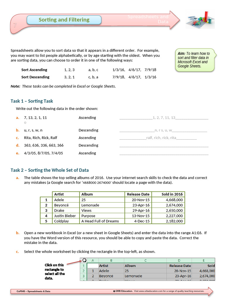 Sorting and Filtering | PDF | Microsoft Excel | Spreadsheet