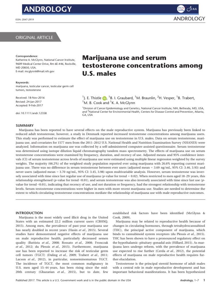 2017 - Marijuana Use and Serum Testosterone Concentrations Among U.S ...