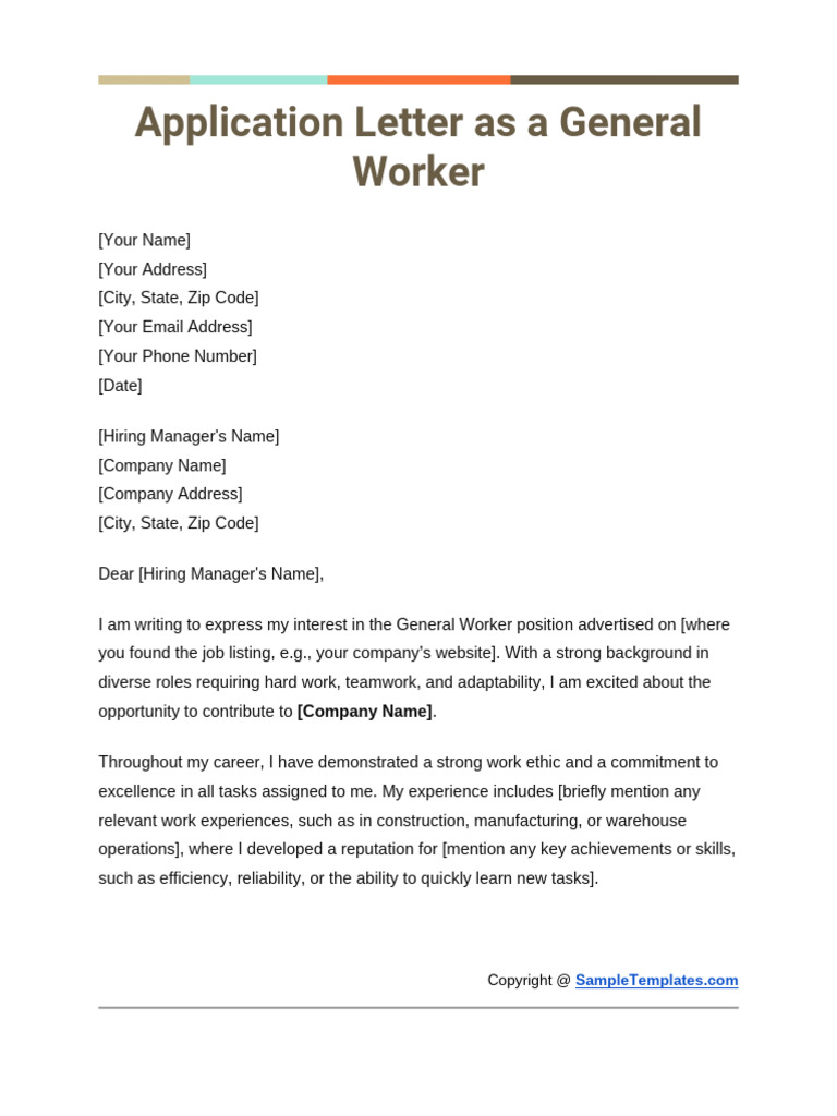 Application Letter As A General Worker | PDF | Business