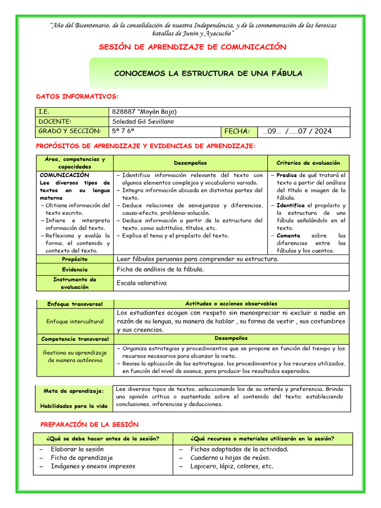 La Estructura de Una Fábula Valido | PDF | Aprendizaje | Fábula