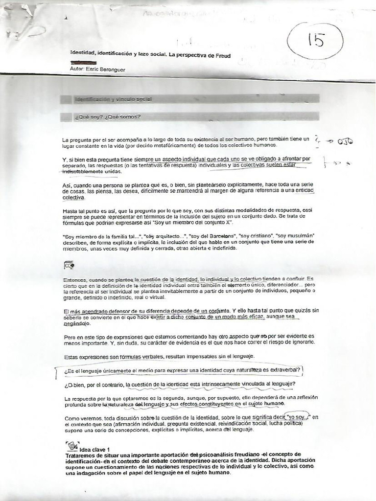 Identidad, Identificación y Lazo Social. Enrick Berenguer. PARTE 1 | PDF