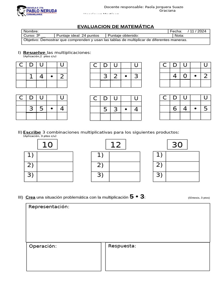 14 Multiplicaciones 3ro-2024 | PDF