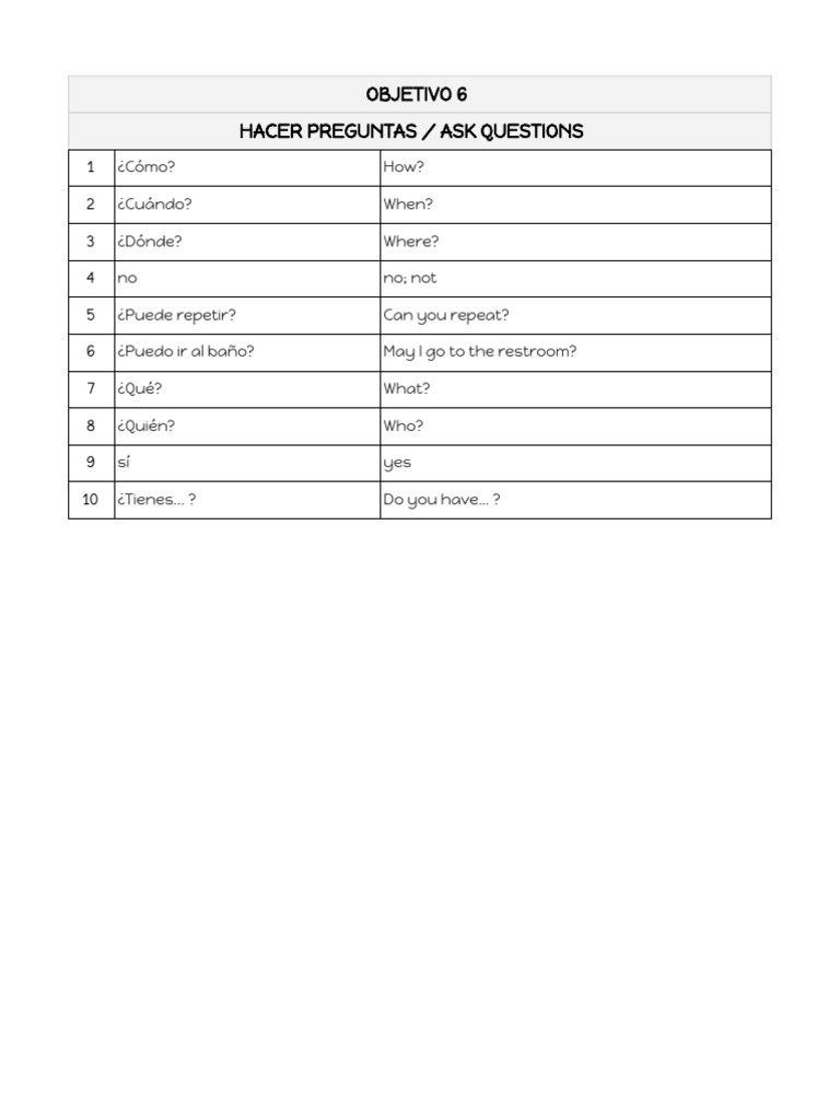 Hacer Preguntas - Ask Questions - Objetivo 6 Completo | PDF
